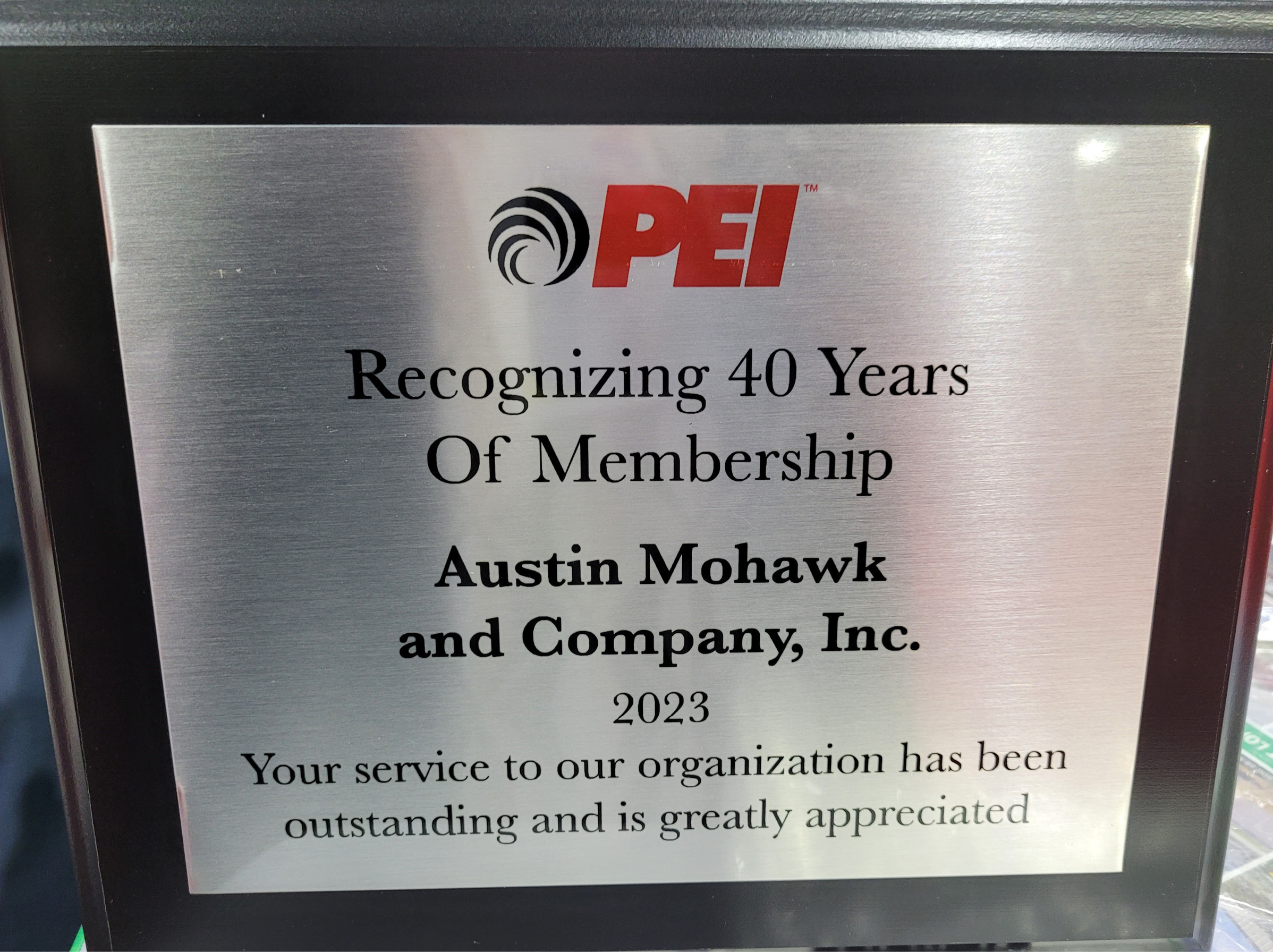 Austin Mohawk Celebrates 40 Years as PEI Member | Austin Mohawk